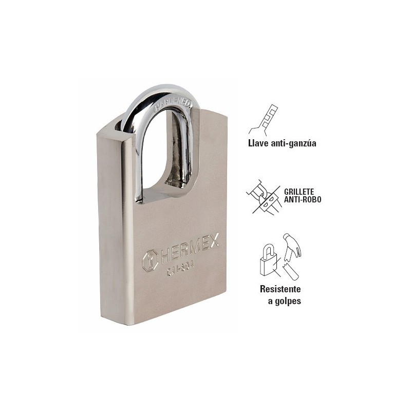 Candado de Acero Máxima seguridad Llave Anti-ganzúa HERMEX