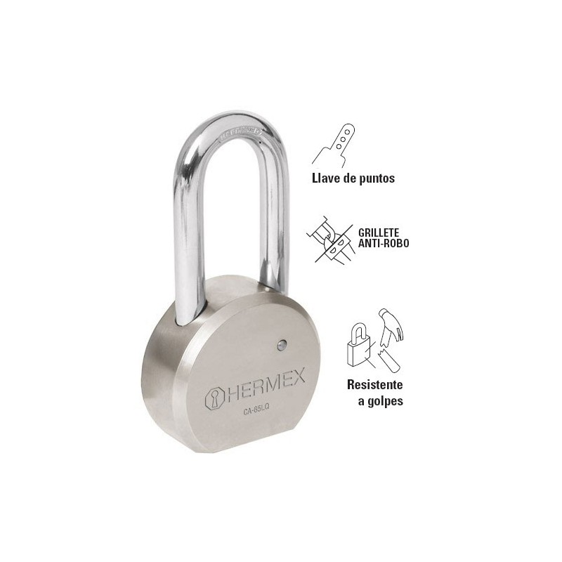 Candado de Acero Máxima seguridad Llave de puntos 65 mm HERMEX Candado de Acero Máxima seguridad Llave de puntos 65 mm HERMEX